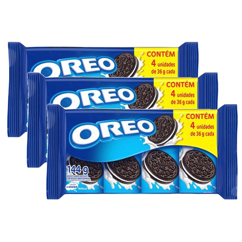 kit 3 Biscoito Oreo Recheado Sabor Baunilha Original 144g | Shopee Brasil