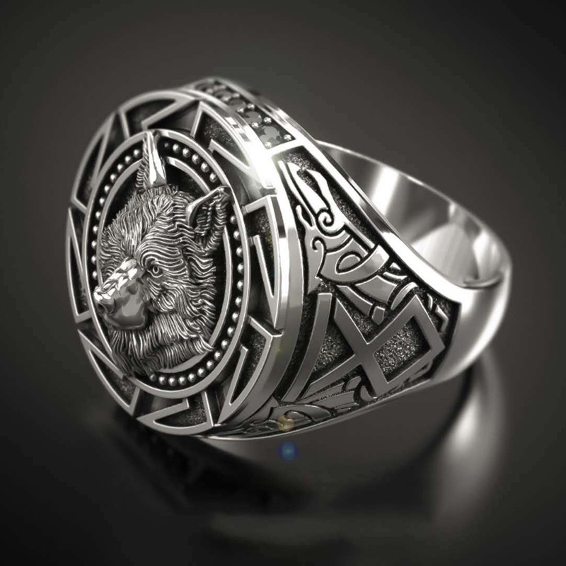 Alívio Vintage Anéis De Cabeça De Lobo Antigo Para Homens Viking Gótico ...