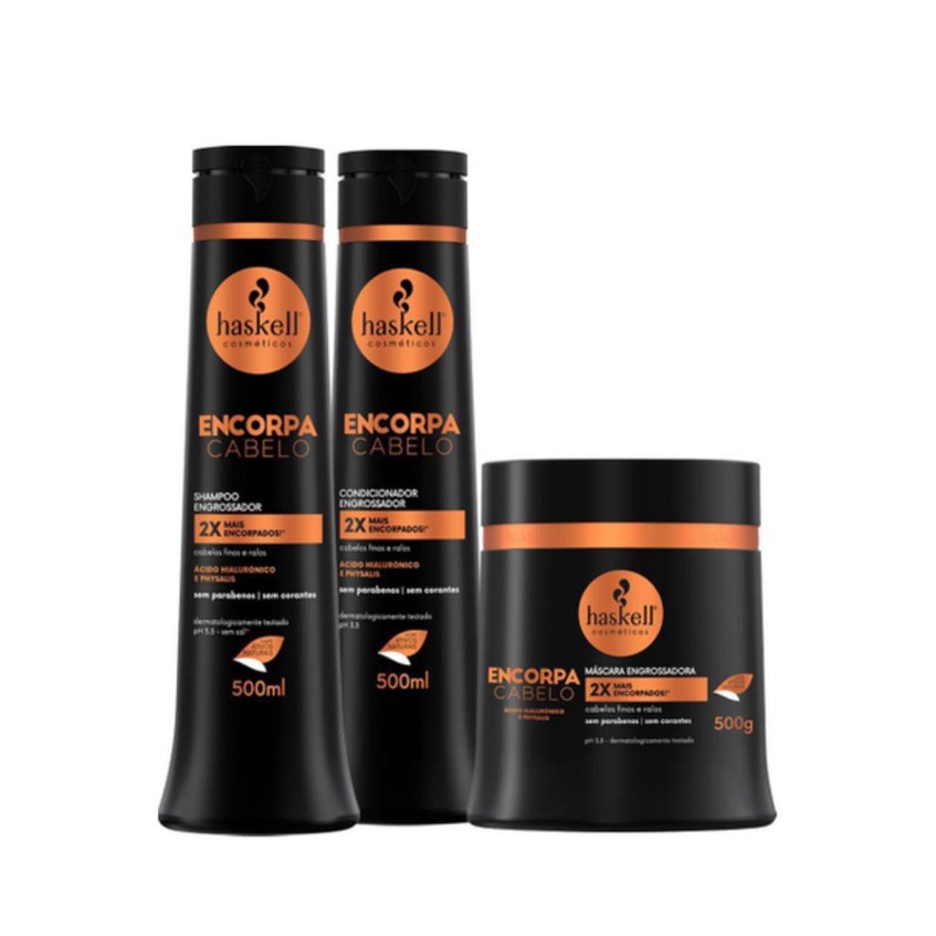 Kit Shampoo, Condicionador e Máscara Encorpa Cabelo, Haskell, 500 ml | Shopee Brasil