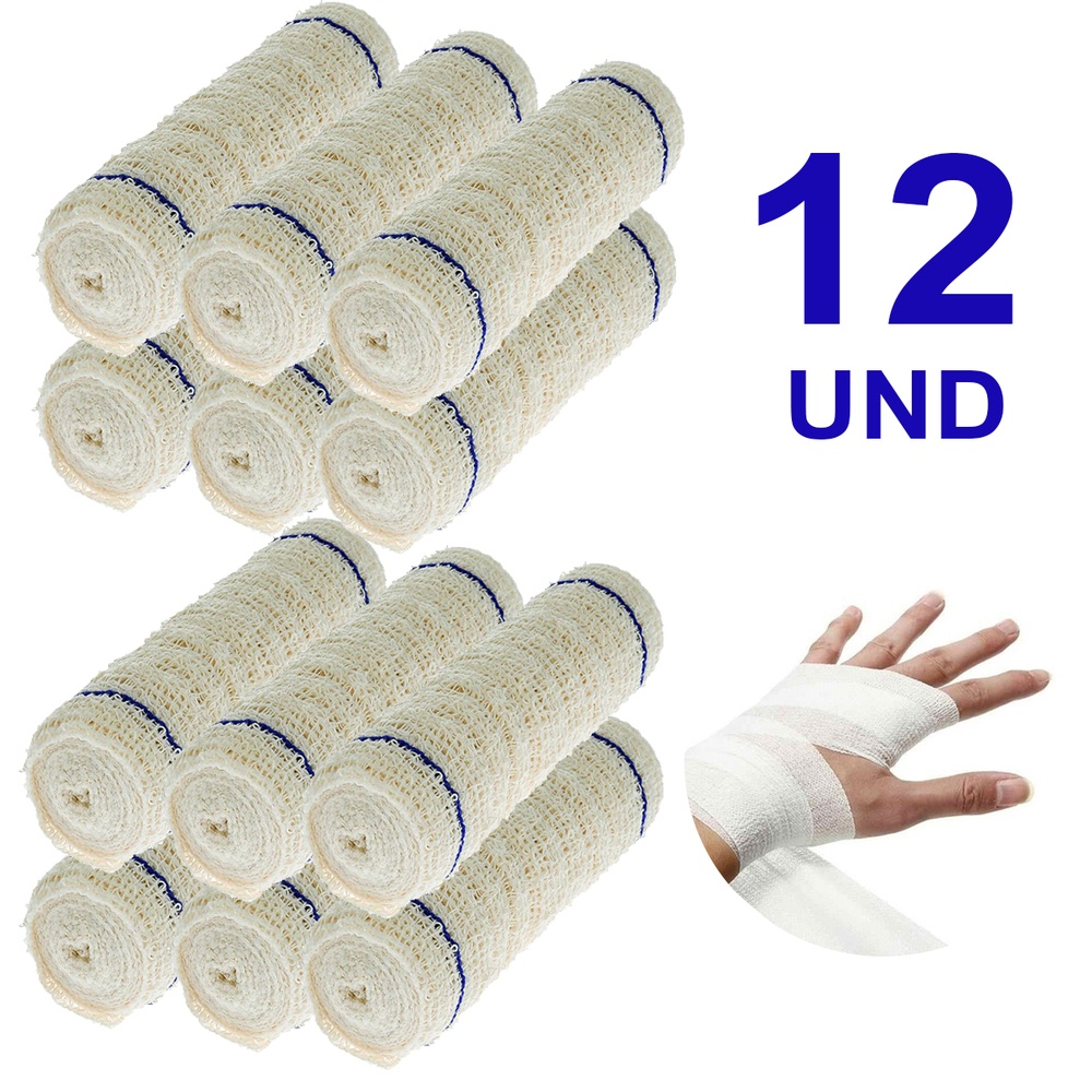 Faixa Atadura Crepom Curativo Algodão 15cm x 1.80 kit com 12 und Anvisa 13 Fios Não estéril ...