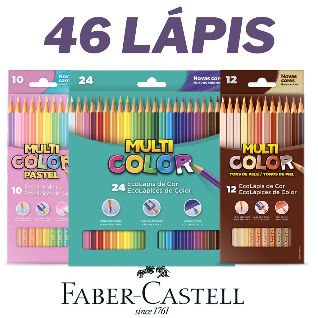 Kit Lapis de Cor Multicolor 24 Cores + 12 Tons de Pele + 10 Pastel ...