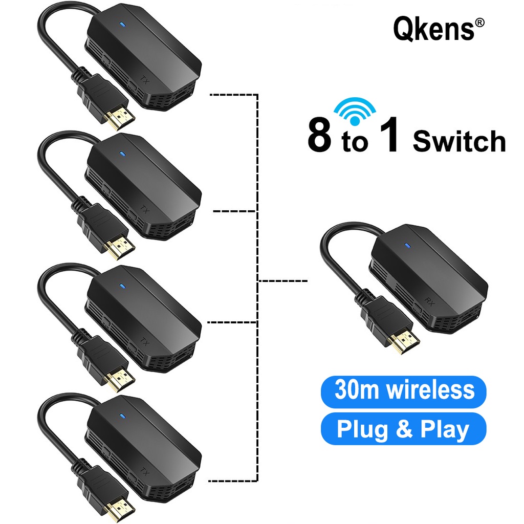 Transmissor HDMI Sem Fio De 30m Multi To One Switch Receptor Extender ...