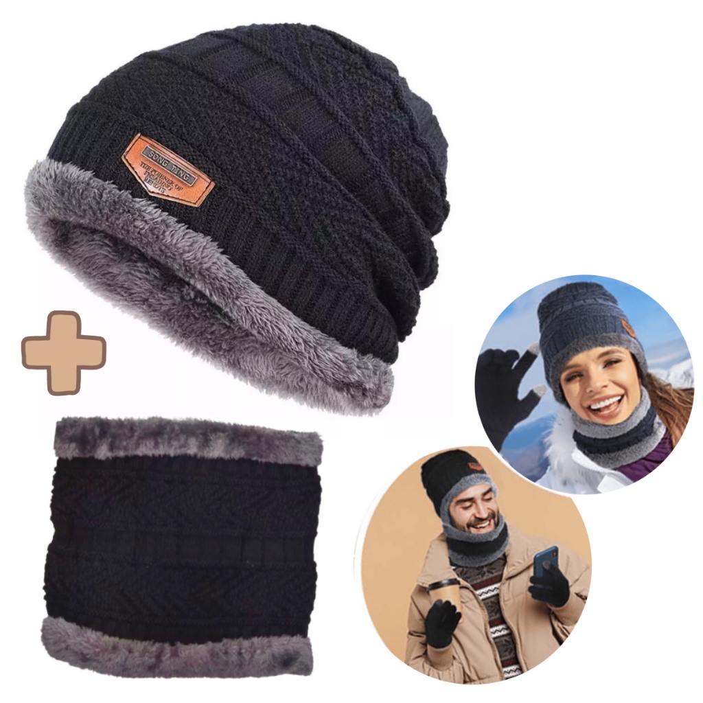 Kit Touca Gorro De Frio Feminina E Masculina Com Gola Forrada Peluciada ...