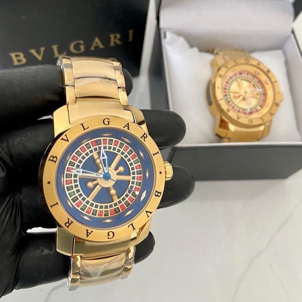 Relógio BVLG Cassino Roleta Dourado Masculino Aço inoxidável Banhado á ...
