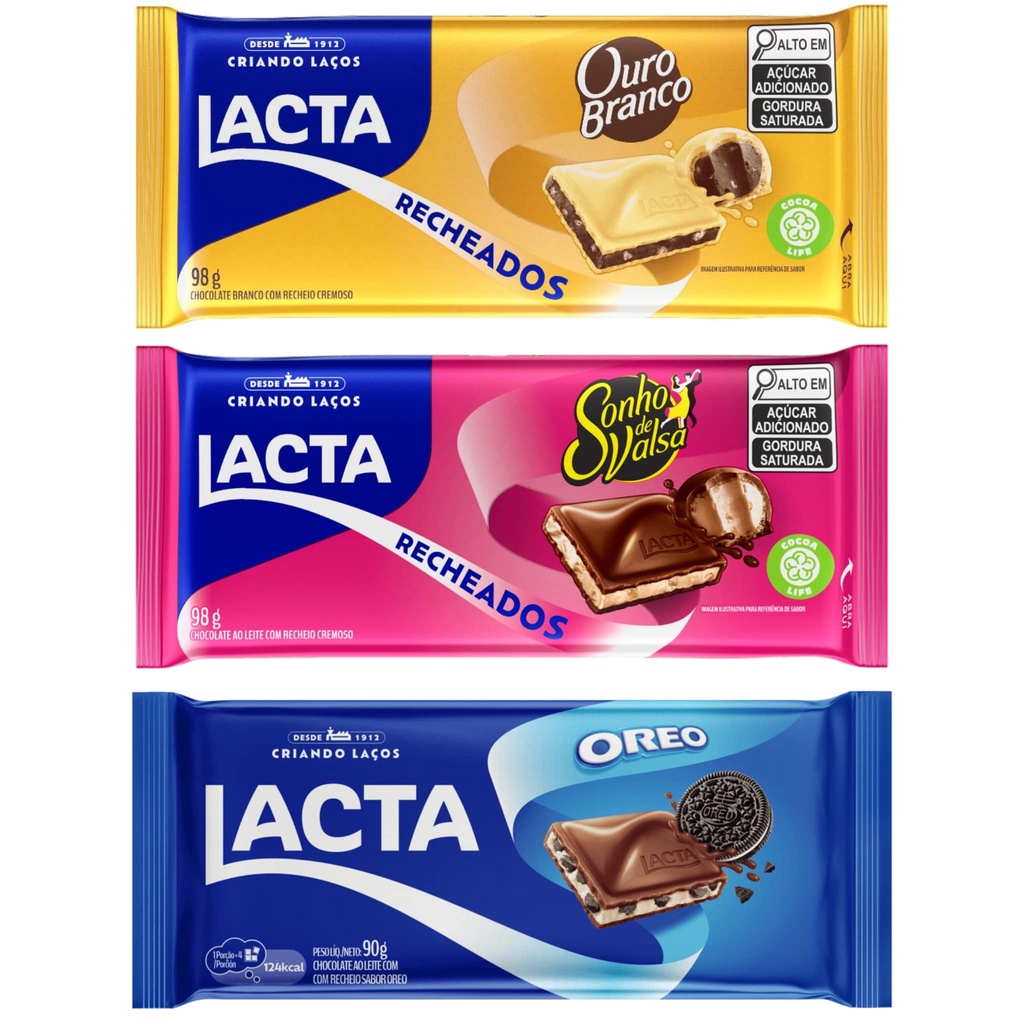 Kit 3un Barra Sonho de Valsa Ouro branco Chocolate Recheado Lacta 98g ...