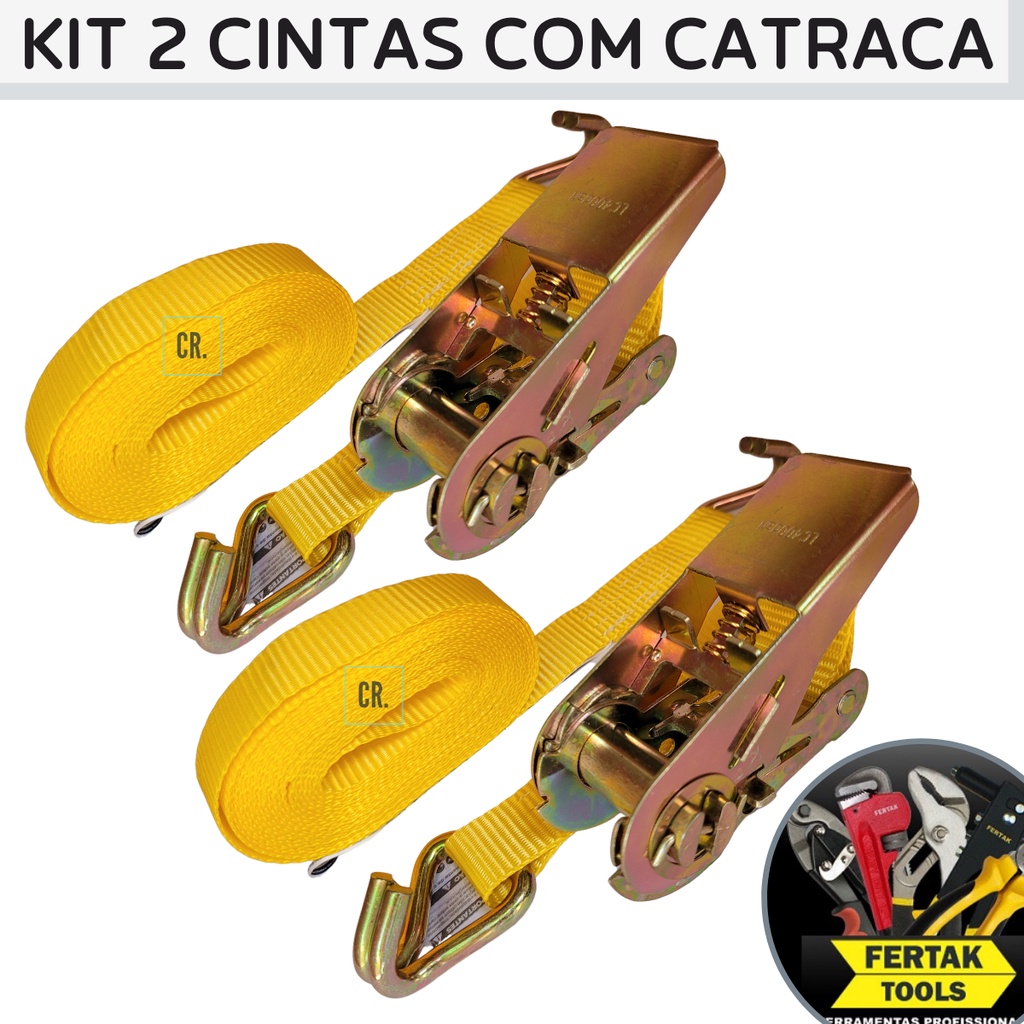 Kit 2 Cinta Com Catraca Para Amarração de Cargas Ate 800kg Com 4.6 ...