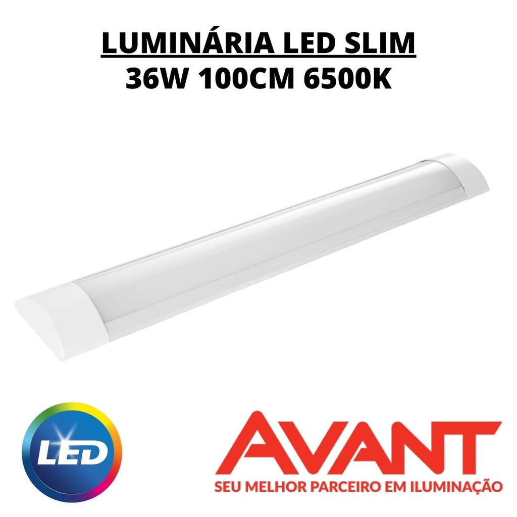 LUMINÁRIA LED SLIM 36W TUBULAR BRANCO 6500K - AVANT | Shopee Brasil