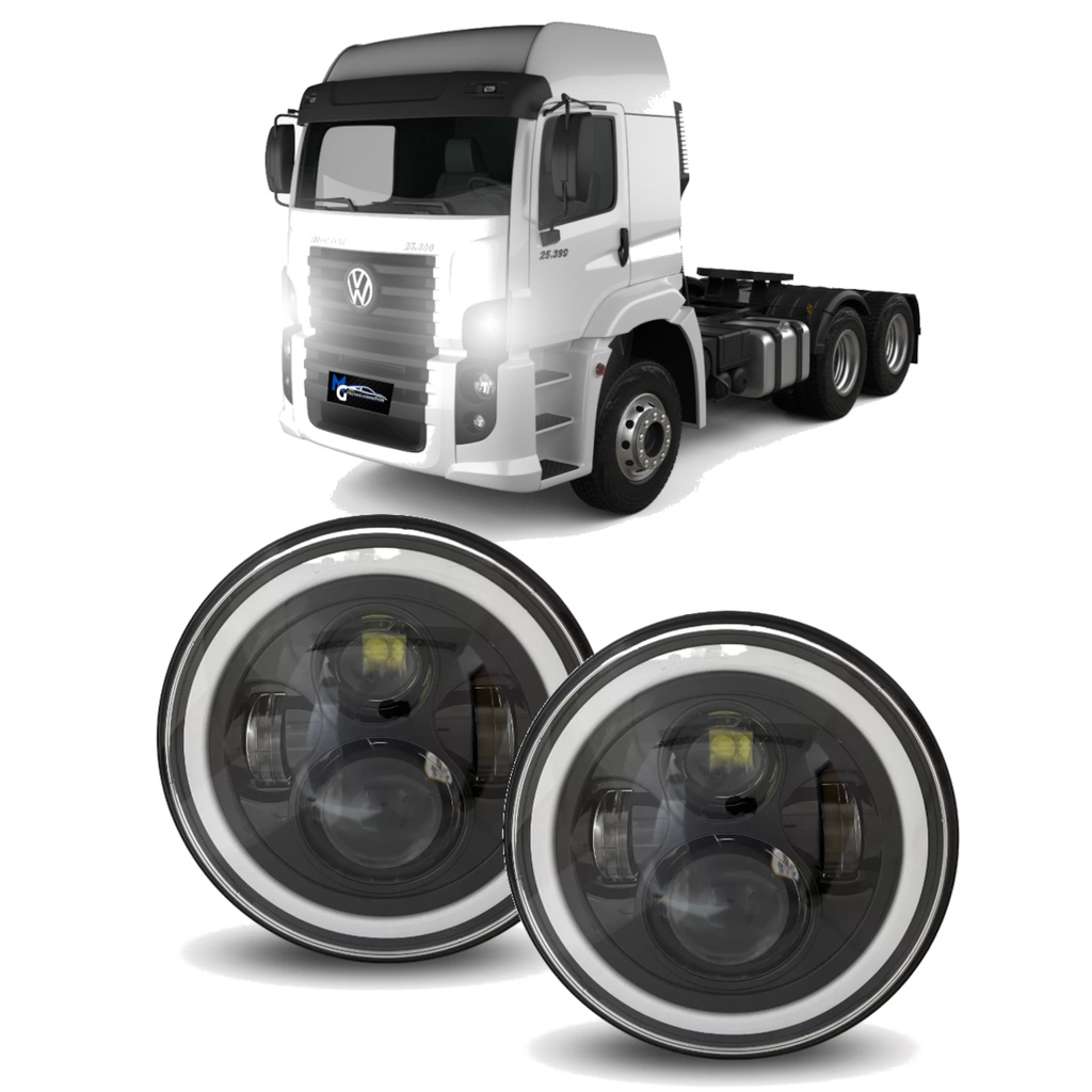 Par Farol Angel Eyes 60w 7 polegad Volkswagen Constellation | Shopee Brasil
