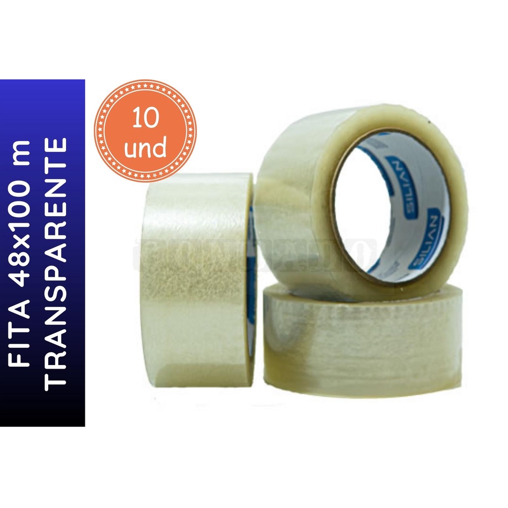 Fita Adesiva Transparente Larga 10 und 48x 100m Premium Silian ideal ...