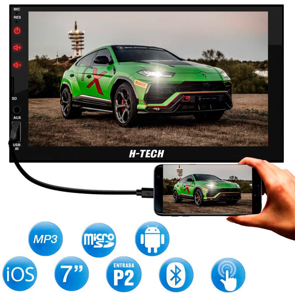 Central Multimidia Mp5 7" H-Tech HT-3000 USB Bluetooth Espelhamento | Shopee Brasil