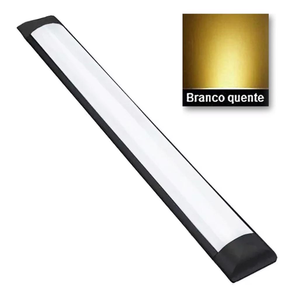 Luminária Linear Slim Calha Retangular Preta 60cm 18W 3000K Luz Amarela ...