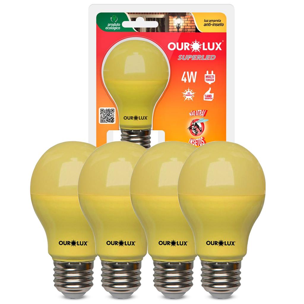 Kit 4 Lampadas Led Anti-Inseto A60 4W Bivolt E27 1600K | Shopee Brasil