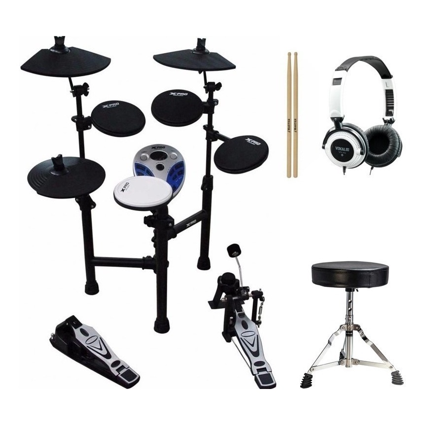 Bateria Eletronica Ed1 X-pro Kit Com Banco Fone E Baquetas | Shopee Brasil