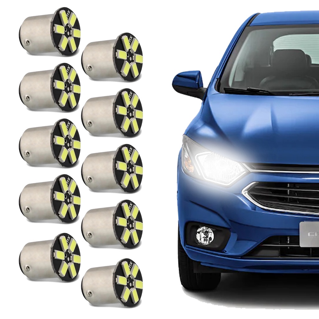 Kit com 10 Lâmpadas De Led 67 Ba15s 12v 6 Leds 1 Polo Luz Branca ...
