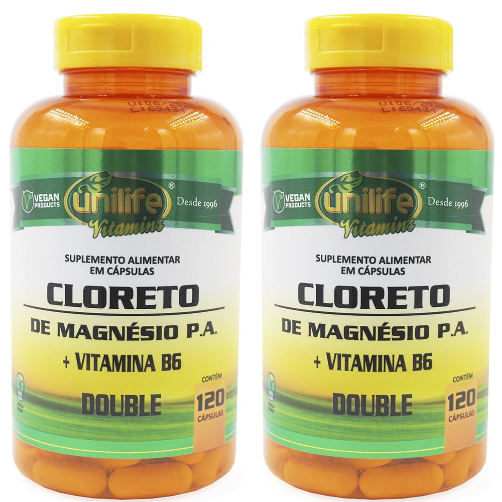 Kit 2x Cloreto de Magnésio + Vitamina B6 120 Cápsulas Unilife | Shopee Brasil