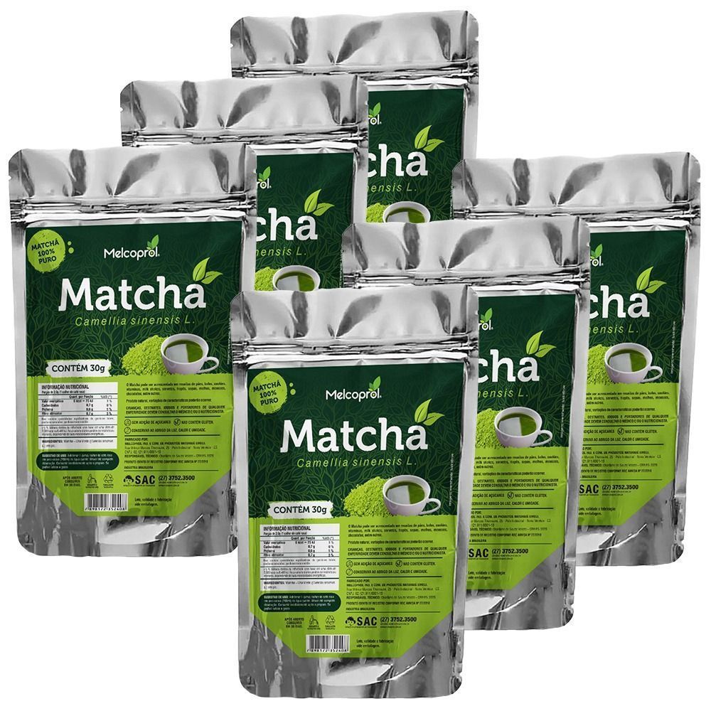 Kit 6x Matchá Puro Sabor Natural Sachê 30g Melcoprol | Shopee Brasil