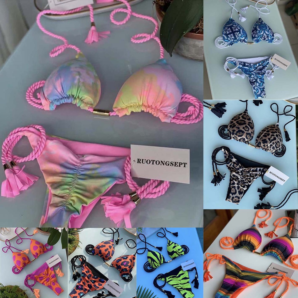 Biquíni De Cintura Baixa Conjunto De Praia Com Plissado Fato De Banho ...