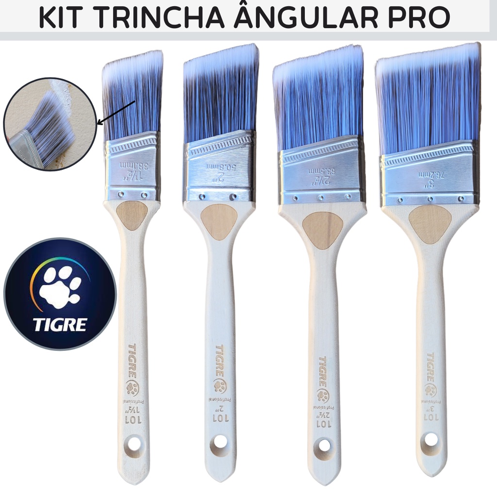 Pincel Trincha Angular Profissional Tigre Pro Kit 4un Para Recorte de ...