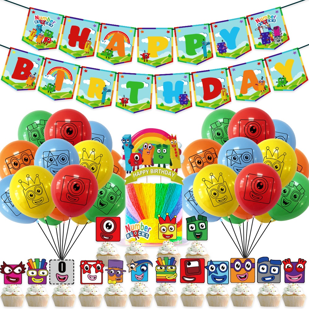 10PCS Digital Building Block Tema Balão De Látex Blocos Numéricos De 12 ...