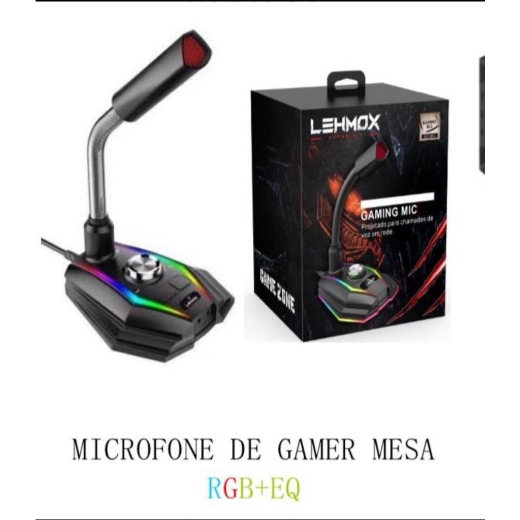 Microfone De Mesa Gamer Para Pc Com Led RGB USB Lehmox Gaming Mic Gt ...