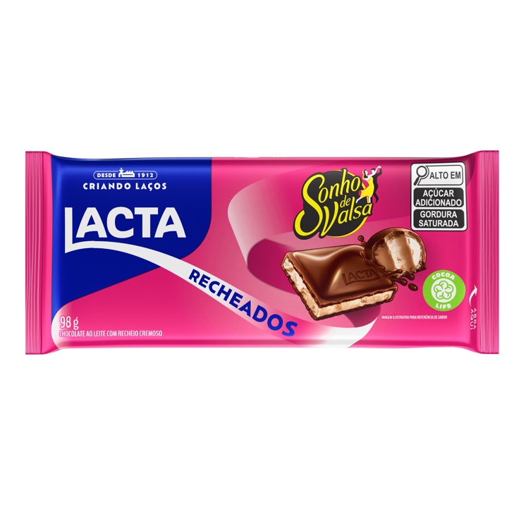 Barra de chocolate ao leite com recheio cremoso de sonho de valsa kit com 10 unidades de 98g ...
