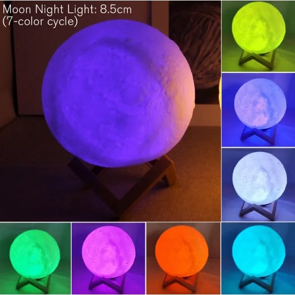 Luminária De Lua Cheia 3D 7 Cores Led Abajur Decoração Luminária de ...