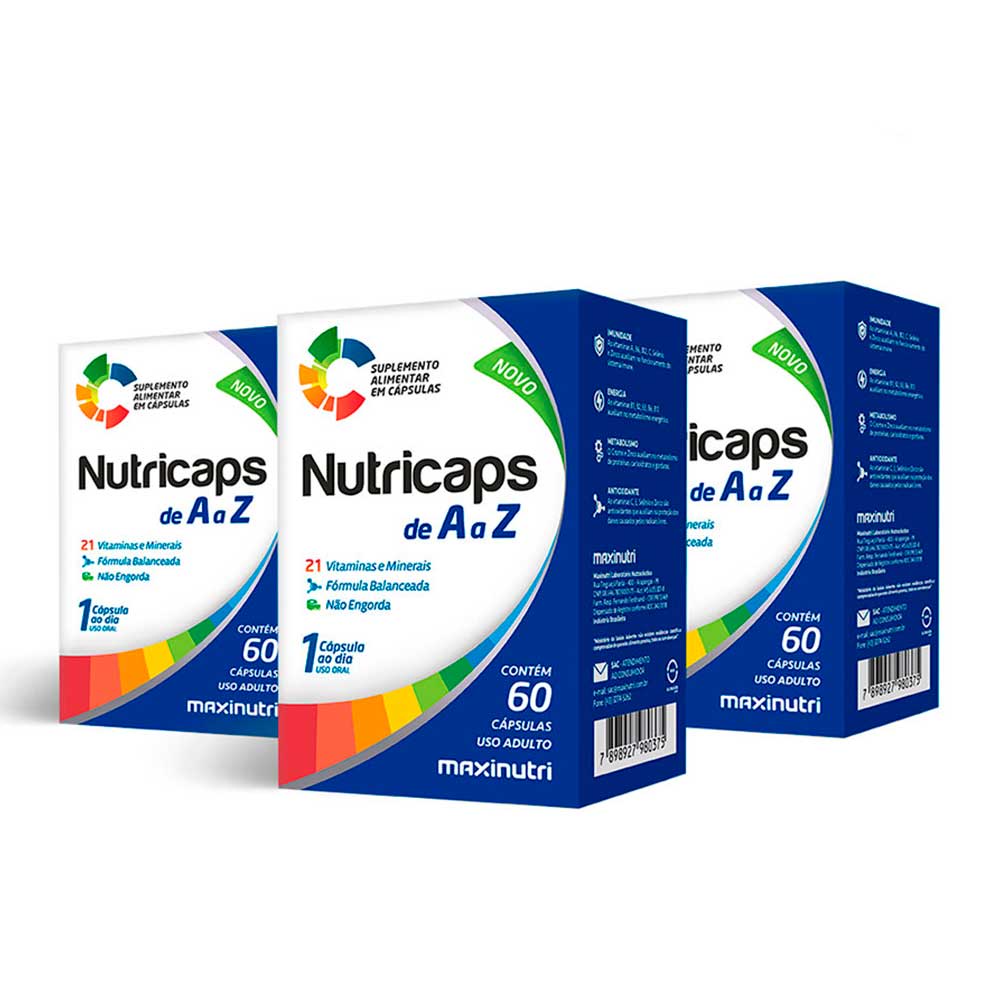 Kit 3 Nutricaps A a Z Polivitaminico 21 Vitaminas e Minerais 60 ...