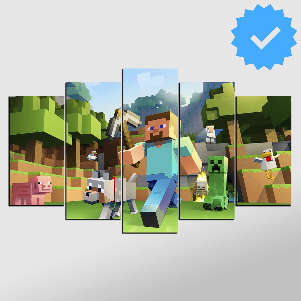 Quadros Decorativos 5 Peças Mosaico Sala Quarto Parede Minecraft ...