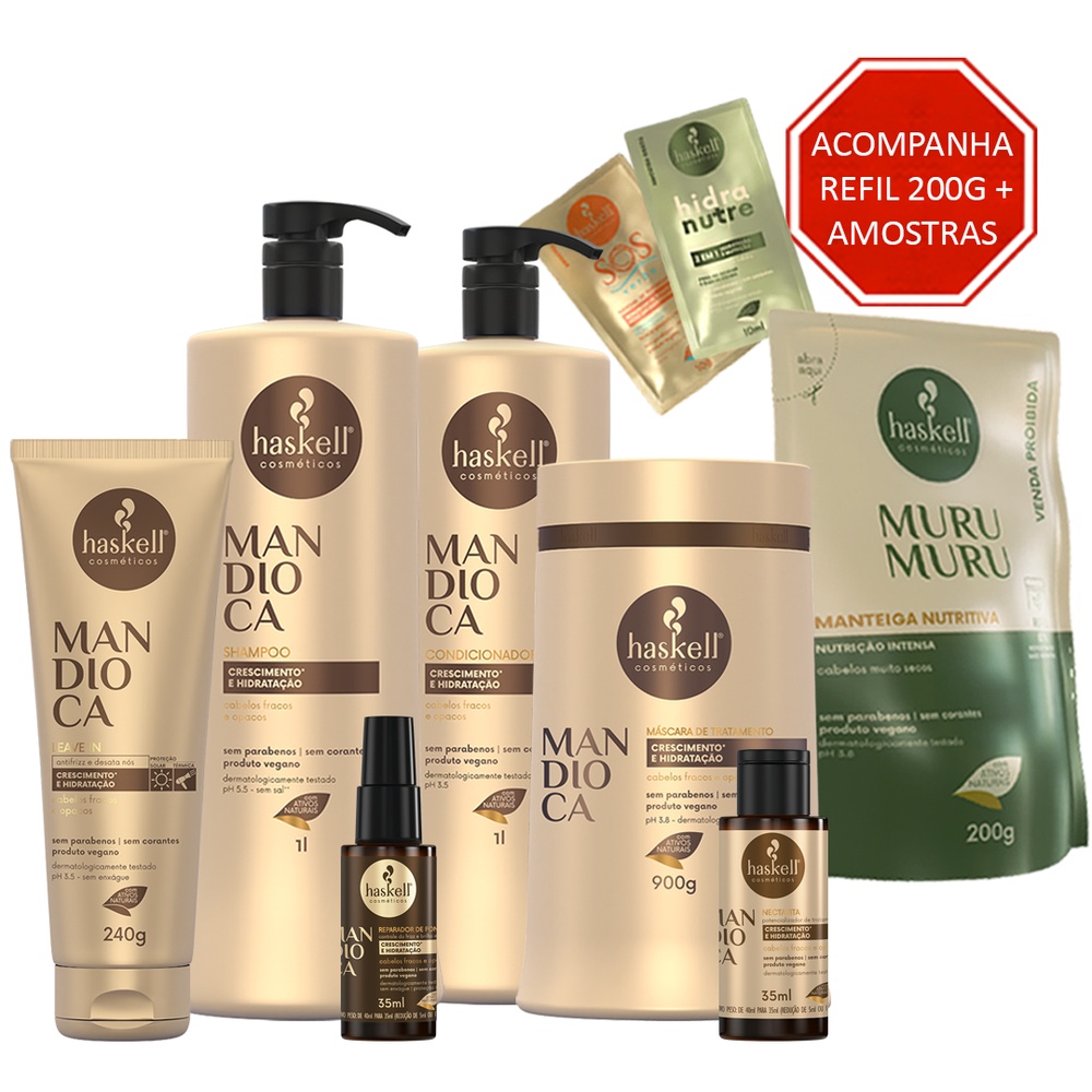 Kit Haskell Mandioca Sh Cond Masc Leave Nect Reparador 1 L | Shopee Brasil