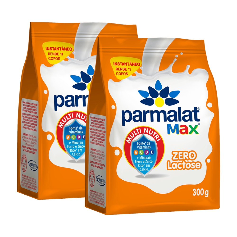 Kit 2un Leite Em Pó Parmalat Max Zero Lactose Pouch 300g | Shopee Brasil