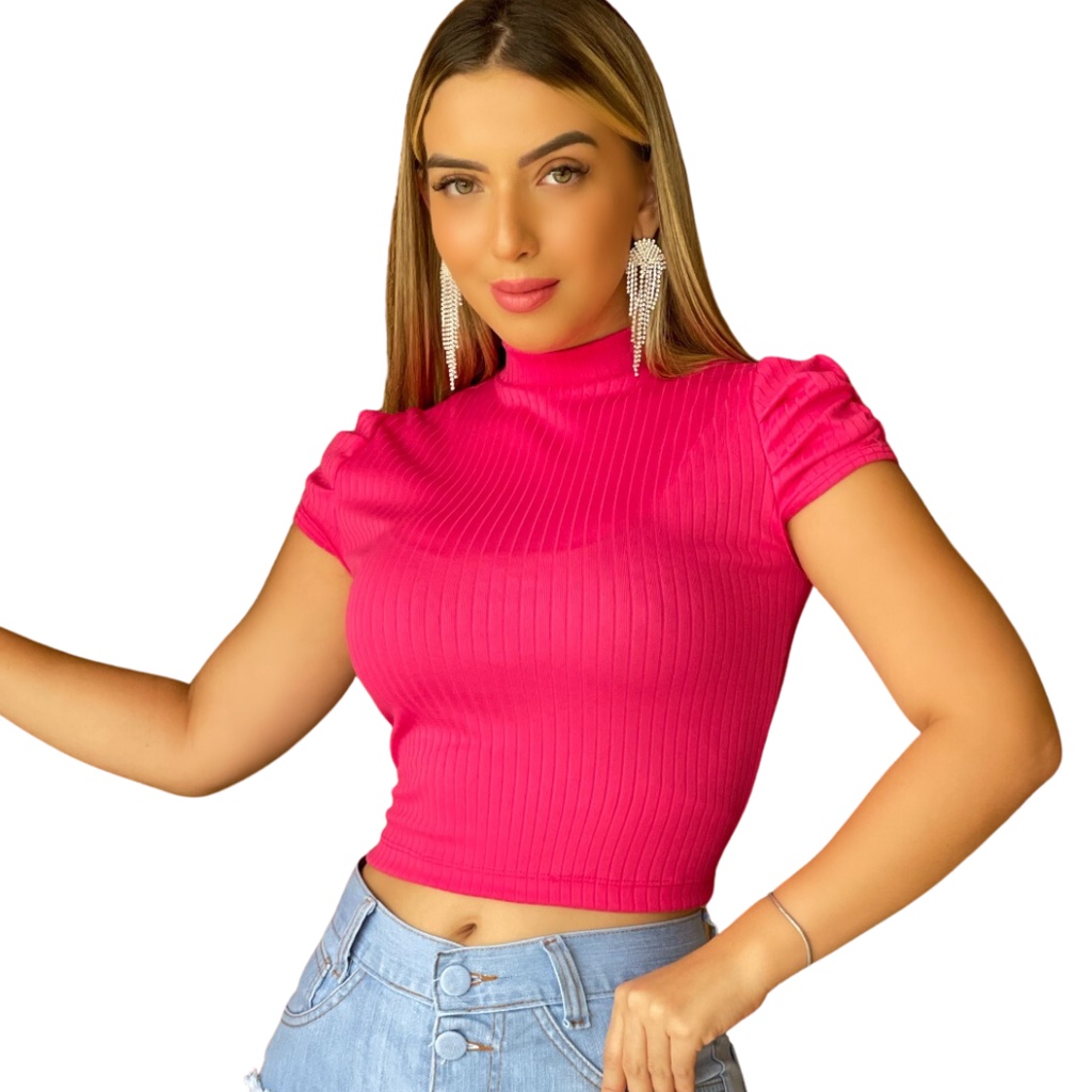 Blusa Feminina Curta Canelada Princesa Cor Rosa: Pink Style, Look ...