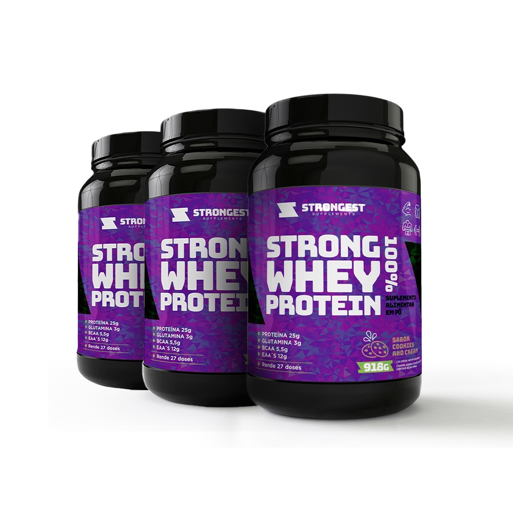 Kit 3 Whey Protein 100% Strongest 918g | Shopee Brasil