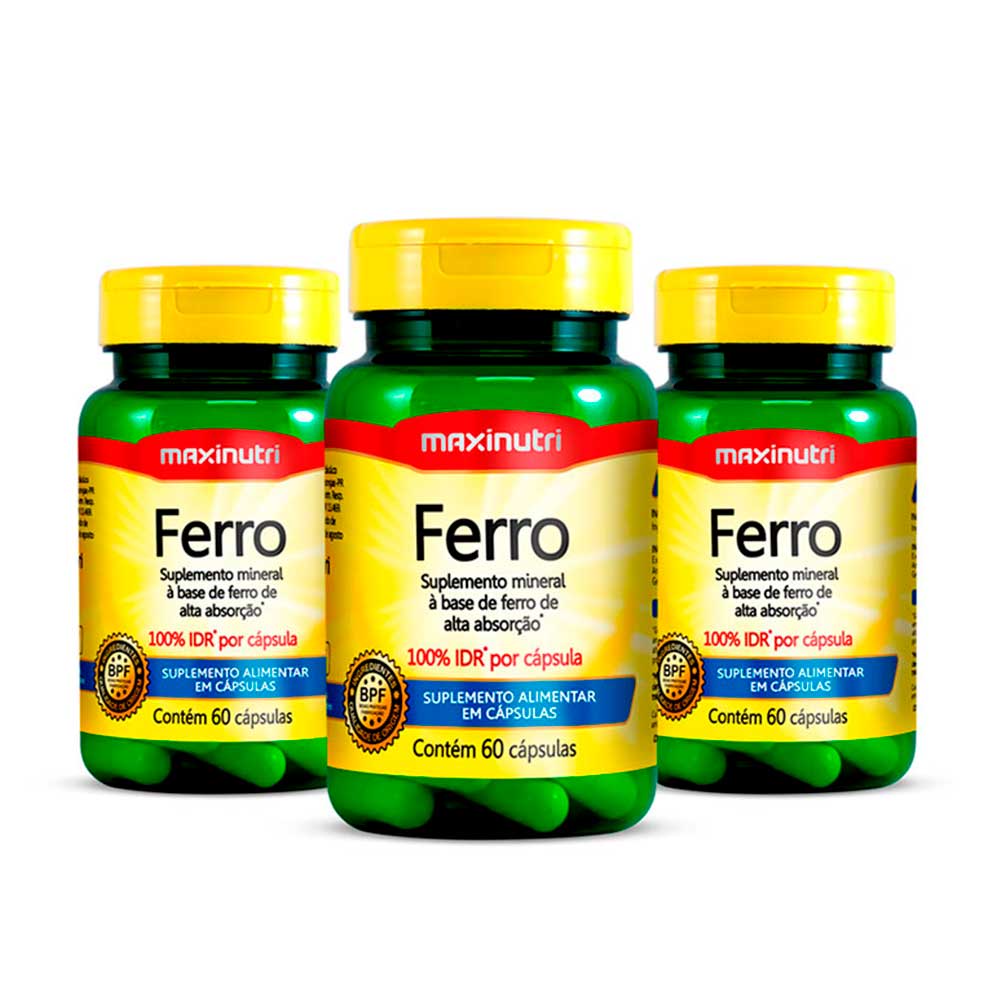 Kit 3 Ferro Suplemento Mineral 100% IDR com 60 Cápsulas Maxinutri ...
