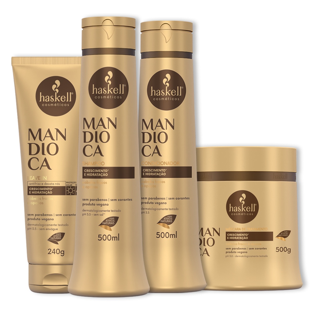 Kit Haskell Mandioca Shampoo Cond Mascara E Leave 500ml | Shopee Brasil