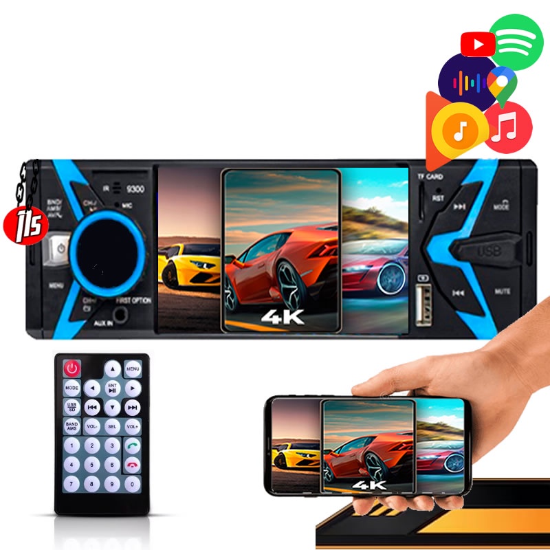 Radio Dvd Bluetooth Mp5 1 Din 4 Pol Espelhamento Usb Aux Sd | Shopee Brasil