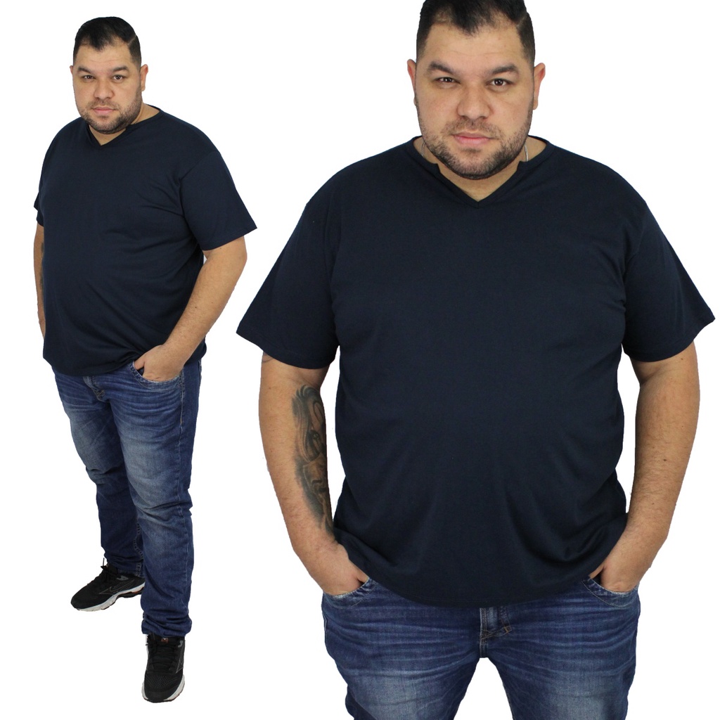 Camiseta Gola V Malha Algodao Plus Size Blusa Manga Curta Masculina Academia Balada Passeio ...