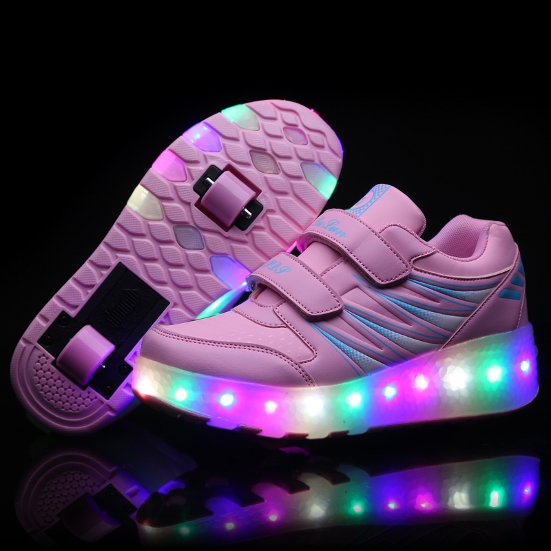 Meninas sapatos de caminhada luminosos com luz crianças rodas duplas ...