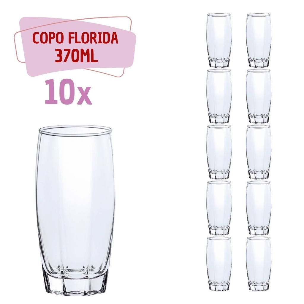 Copos de Vidro 370ml Transparente Florida Agua Suco 10Un | Shopee Brasil