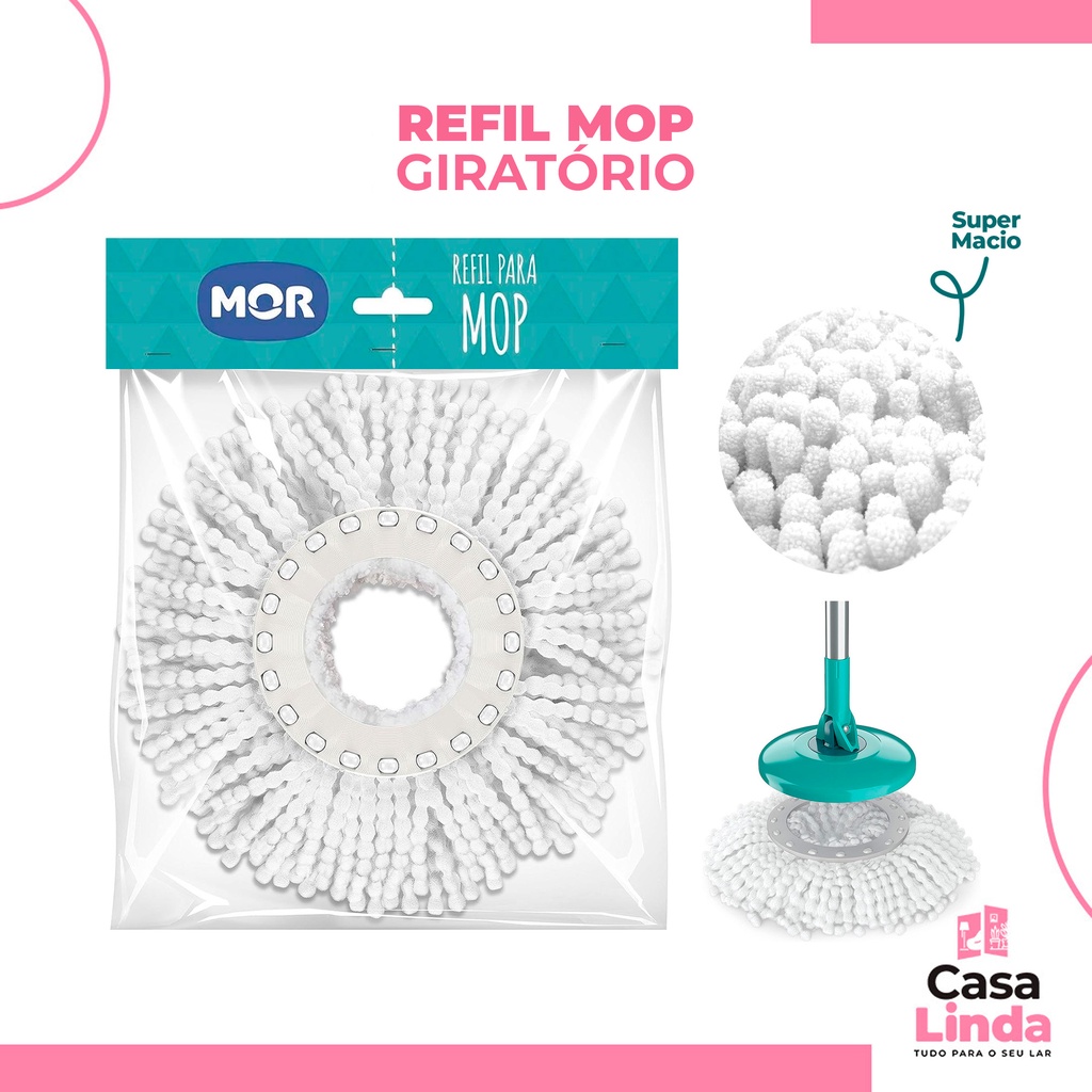 Refil Para Mop Esfregão Giratório 360º Limpeza Microfibra Resistente ...