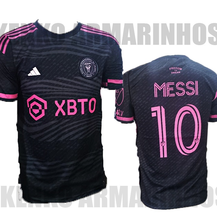 Camisa messi inter miami Rosa e preta 23-24 Sem gola Numero 10 messi ...