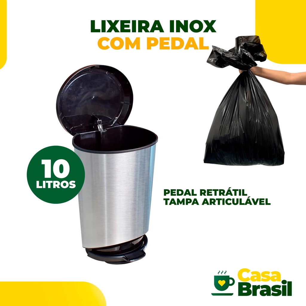 Lixeira Inox 10L Label Para Banheiro Redonda Com Pedal | Shopee Brasil