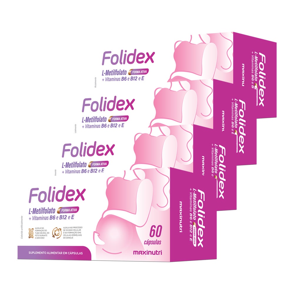 Kit 4 Folidex Metilfolato 420mcg com Vitaminas B6 B12 e Vitamina E 60 ...