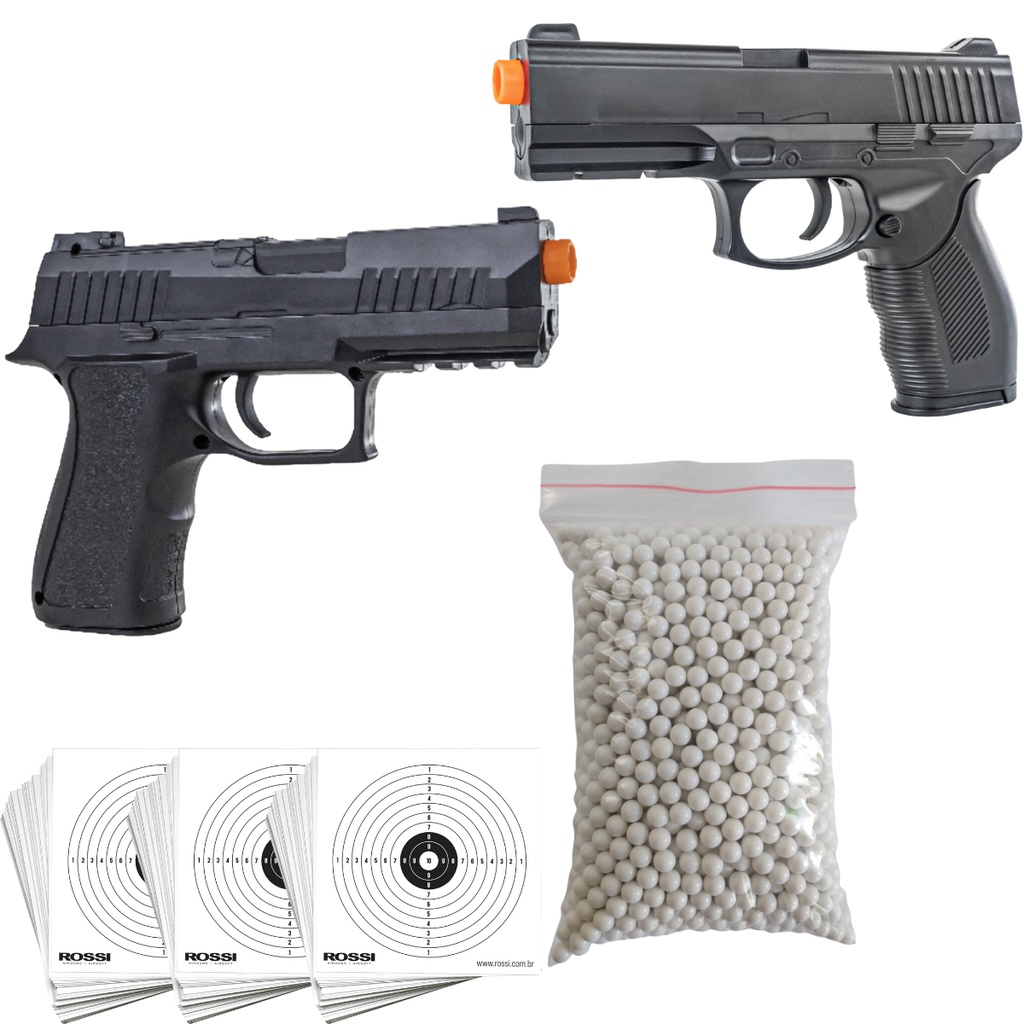 KIT 2 PISTOLA AIRSOFT 24/7 E P320 ROSSI 1000 BBS E 10 ALVOS | Shopee Brasil
