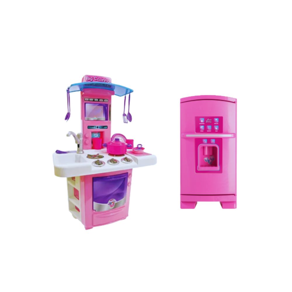 Kit Cozinha Infantil Completa Fogãozinho + Geladeira Menina | Shopee Brasil