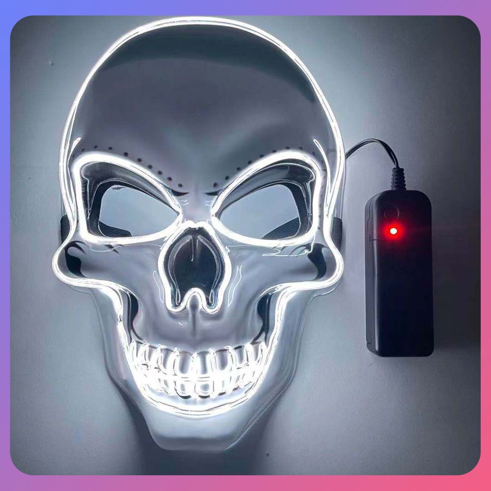 Sr led flash assustador esqueleto máscara pvc cosplay traje máscara de terror halloween carnaval ...