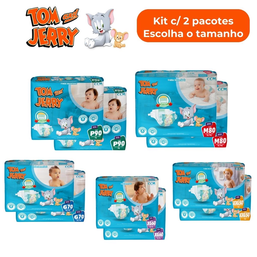 Fralda Tom and Jerry HIPER kit com 2 pacotes escolha o tamanho P/ M/ G ...