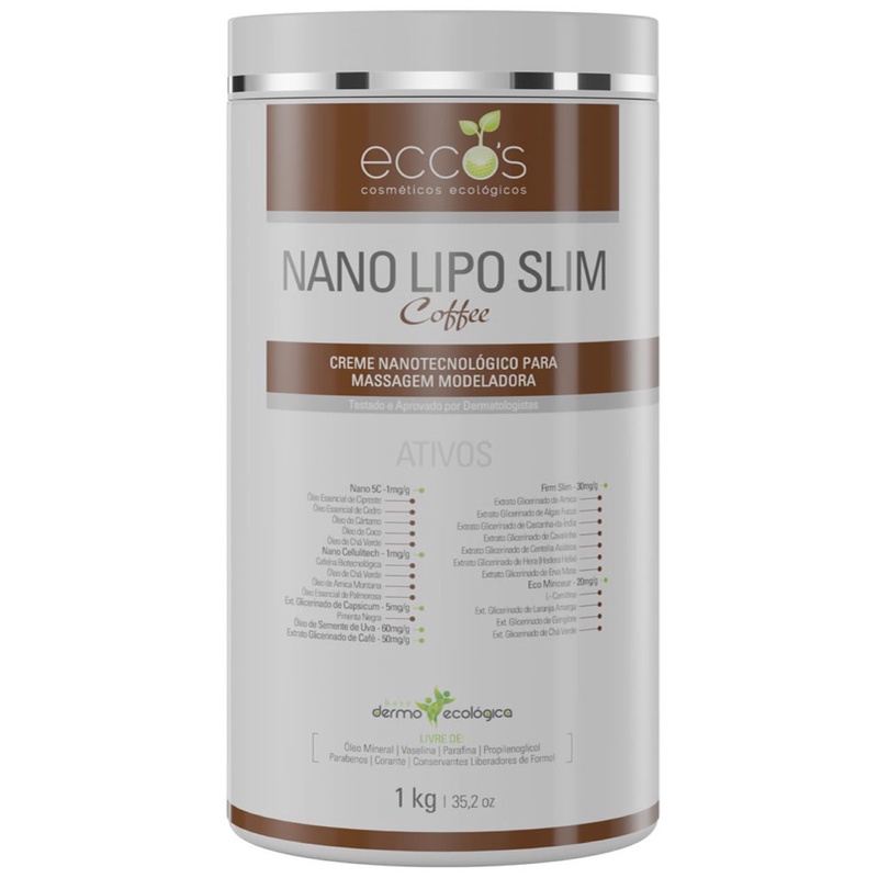 NANO LIPO SLIM COFFEE 1KG CREME LIPOLÍTICO MODELADORA ECCOS | Shopee Brasil