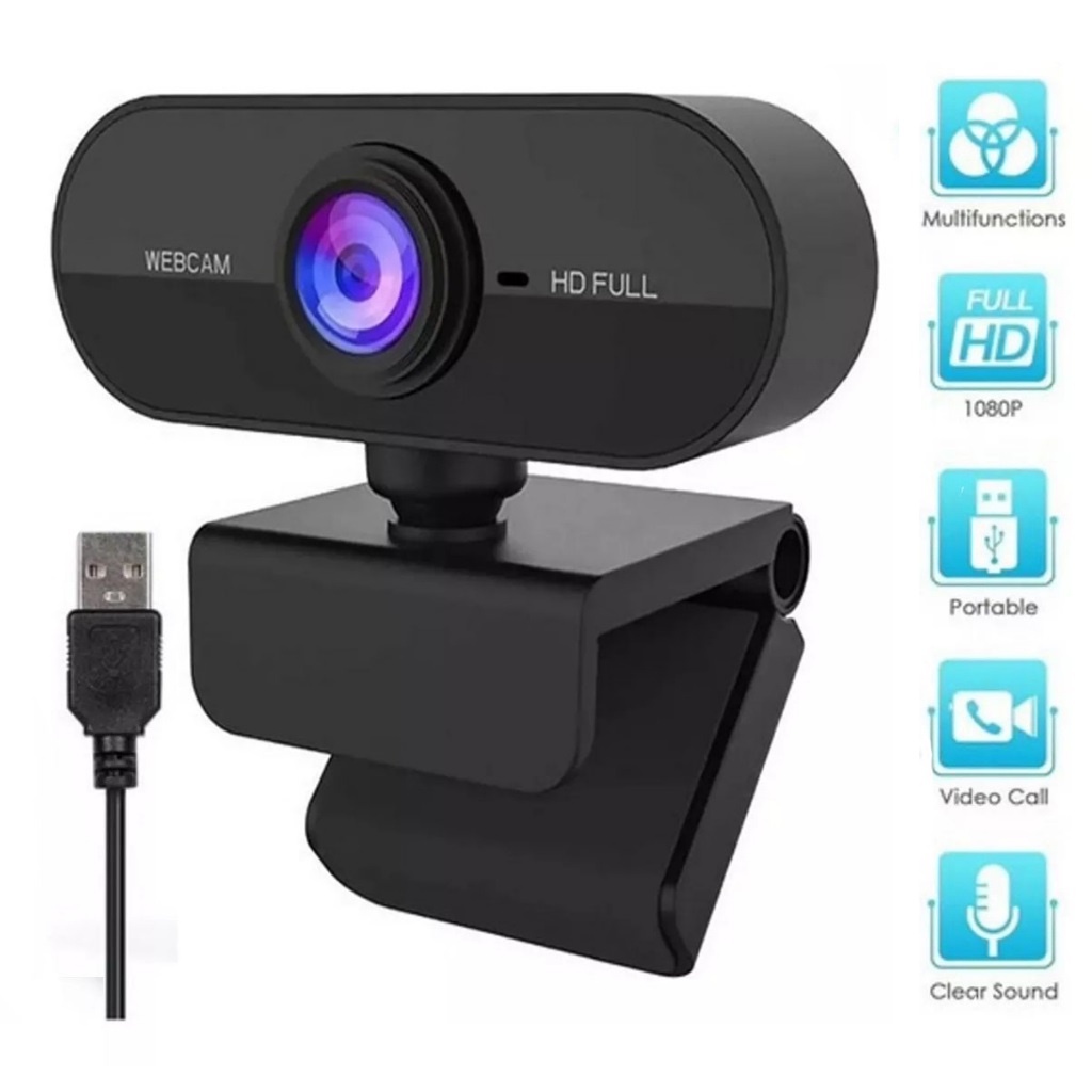 Webcam Profissional Preta Full Hd 1080p Usb Gira Visão 360° Com ...