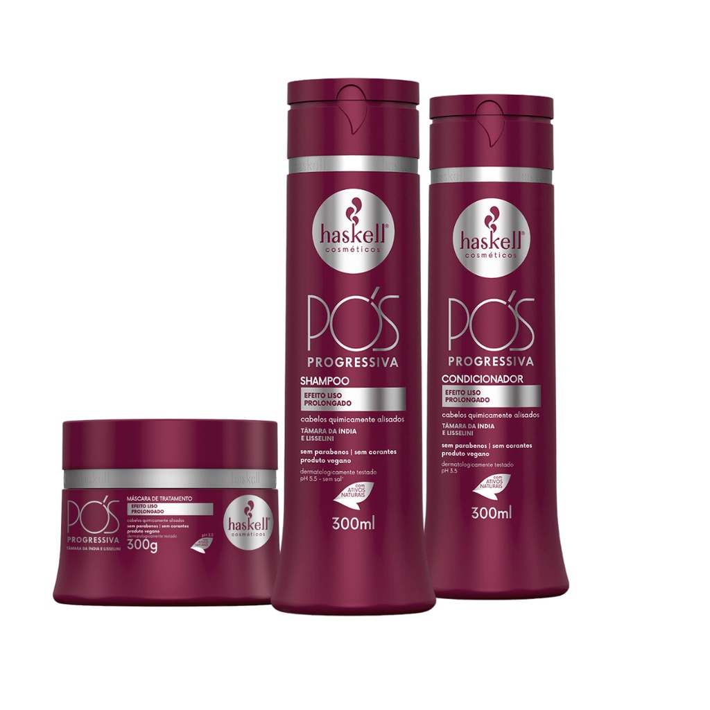 Kit Shampoo Condicionador e Máscara Alinhador Pós Progressiva Haskell 300ml | Shopee Brasil