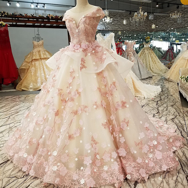 Vestido de baile flor festa rosa princesa noiva off-ombro estilo ...